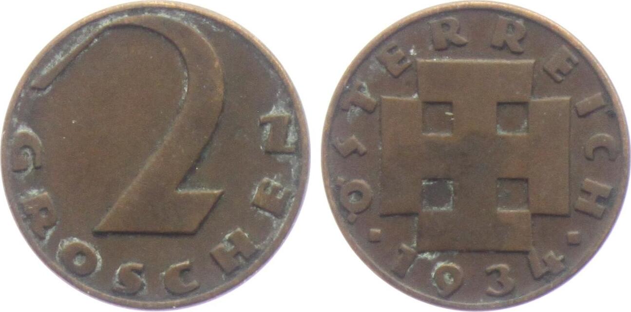 2 Groschen 1934 1. Rupublik Österreich (1925 - 1938) cir. | MA-Shops