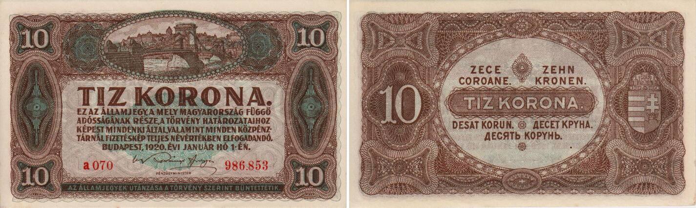10 Korona / Kronen Banknote - Ungarn - 10 Korona - 1920 unc. | MA-Shops