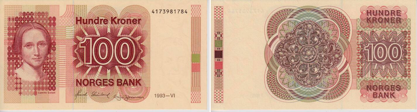 Banknote - Norwegen - 100 Kroner / Kronen - 1993 - Camilla Collett ...