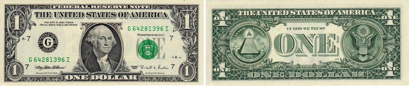 Banknote - USA - Serie 1995 G - 1 Dollar - Washington - Kennb. G ...