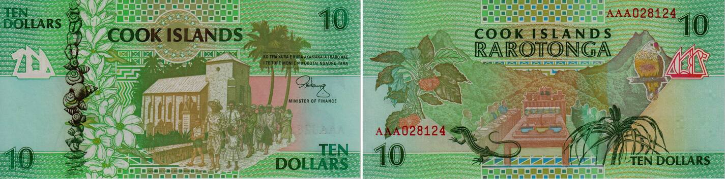 Cook Inseln 1992 Banknote - Cook-Inseln - 1992 - 10 Dollars - Rarotonga ...