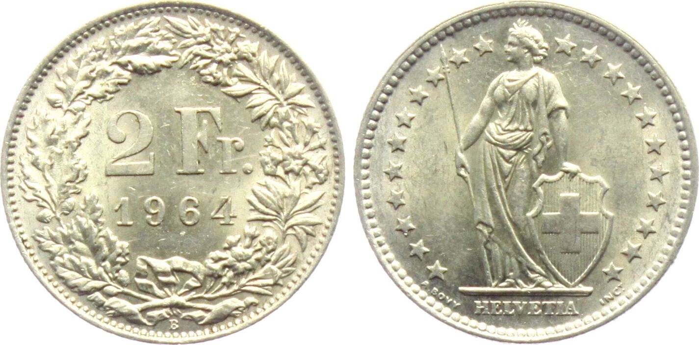 Schweiz 2 Franken 1964 B Stehende Helvetia st | MA-Shops