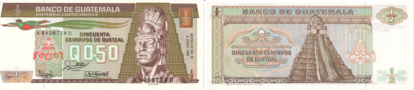 0,50 Centavos - 1/2 Centavos de Quetzal 1988 Banknote - Guatemala - 0 ...