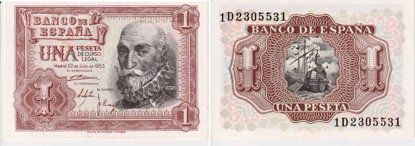 Banknote - Spanien - 1953 - 1 Peseta - Marques de Santa Cruz unc | MA-Shops