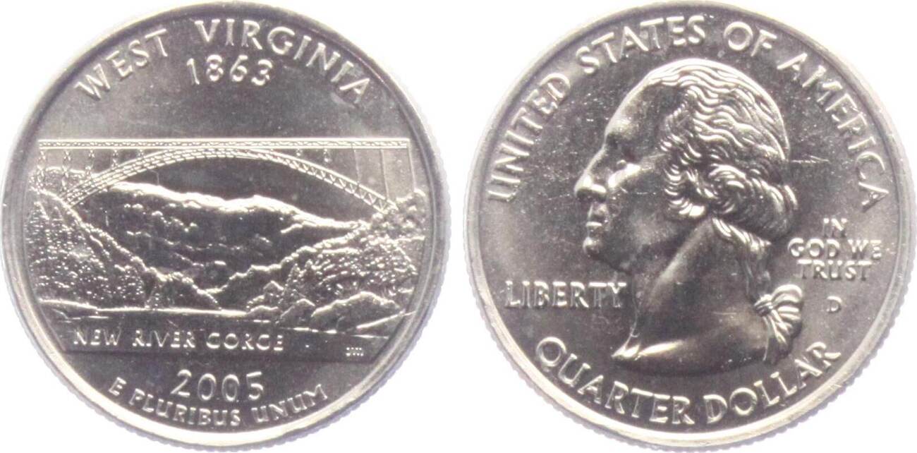USA 1/4 Dollar - Quarter 2005 D Statehood West Virginia - New River ...