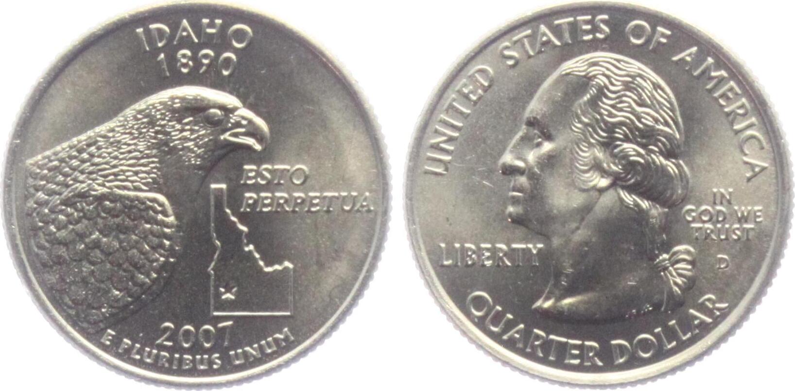 USA 1 4 Dollar Quarter 2007 D Statehood Idaho Esto Perpetua Adler USA 1 4 Dollar Quarter 2007 D Statehood Idaho Esto Perpetua Adler
