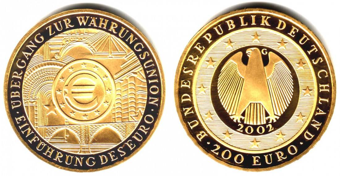 Deutschland 200 Euro 2002 G 1 Unze Goldmünze - Euroeinführung mit ...