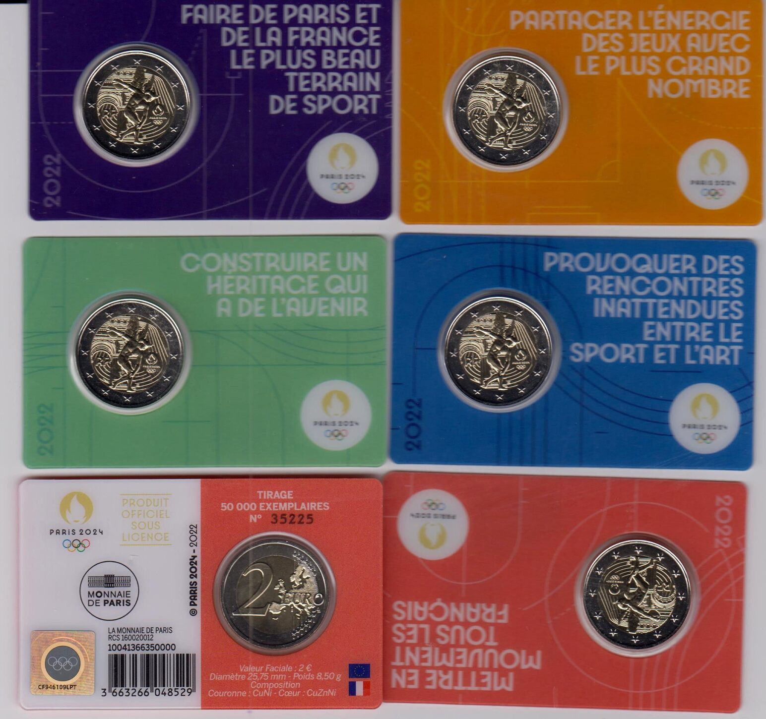 Frankreich 5x 2 Euro 2022 Olympische Spiele 2024 Paris - Coin-Card-Set ...