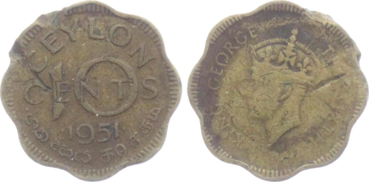 Ceylon 10 Cents 1951 George VI. (1936-1952) ss - RF | MA-Shops