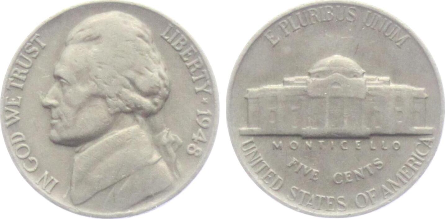 USA 5 Cent - Nickel 1948 5 Cents - Jefferson s-ss | MA-Shops