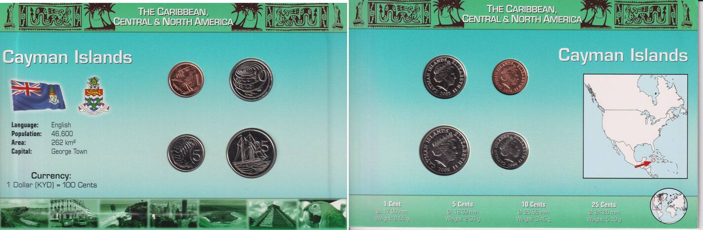 Cayman Inseln KMS - 41 Cents 2005/2008 Kursmünzensatz - 4 Werte - 1 ...