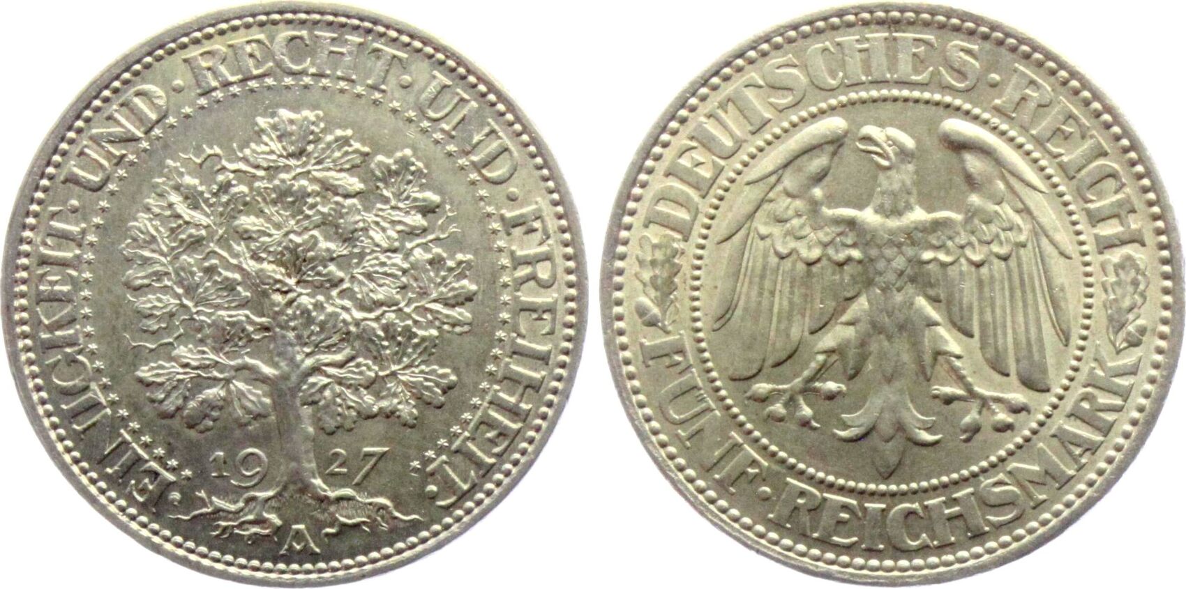 Deutsches Reich - Weimarer Republik 5 Mark 1927 A Eichbaum f.st | MA-Shops