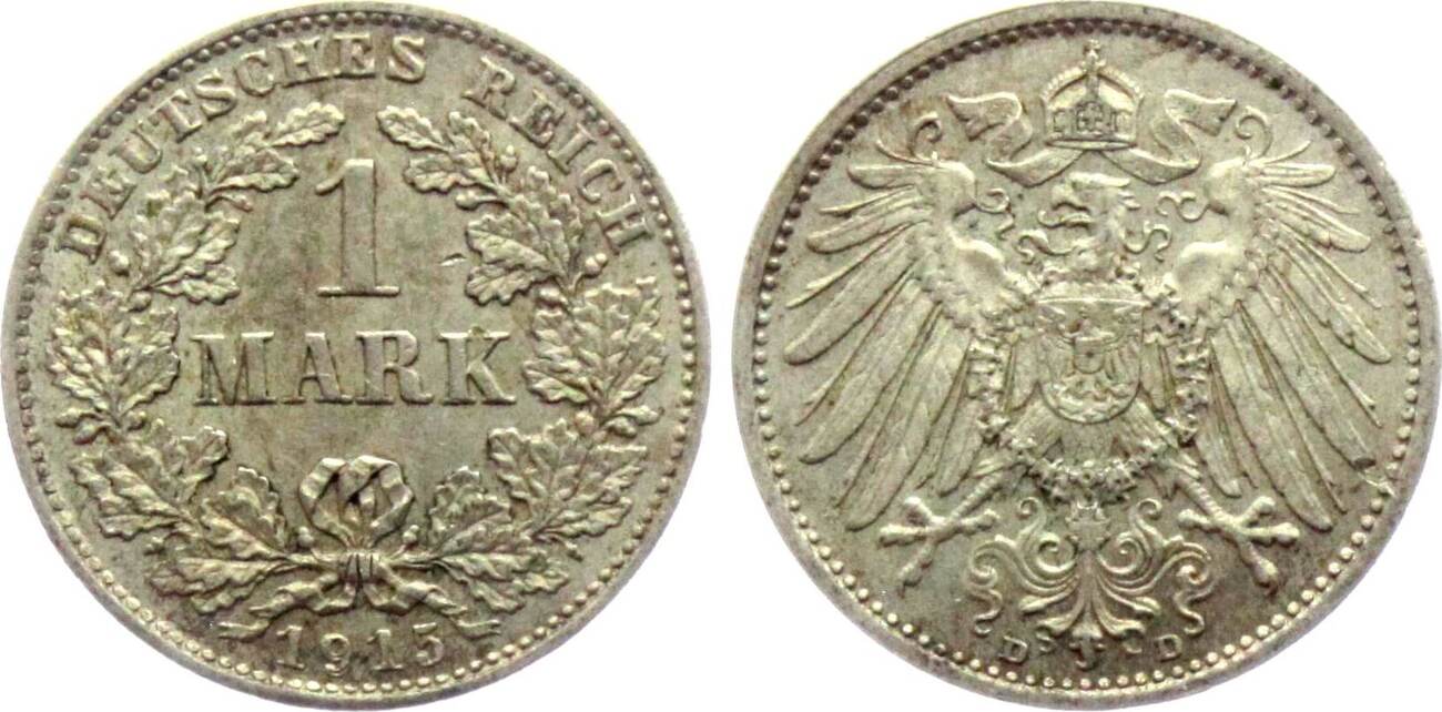 Deutschland - Kaiserreich 1 Mark 1915 D 1 Silbermark - großer Adler vz/st/Kr. | MA-Shops