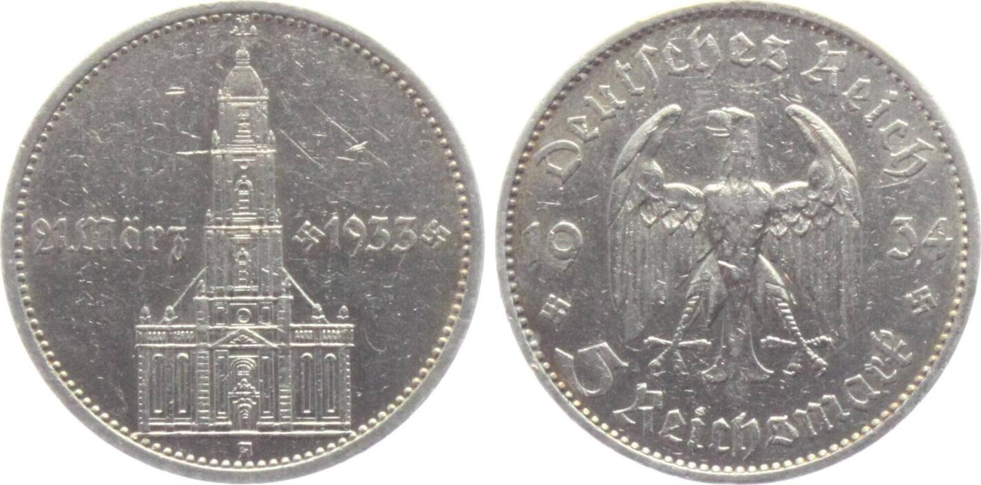 Drittes Reich 5 Reichsmark 1934 A Garnisonskirche mit Datum ss | MA-Shops
