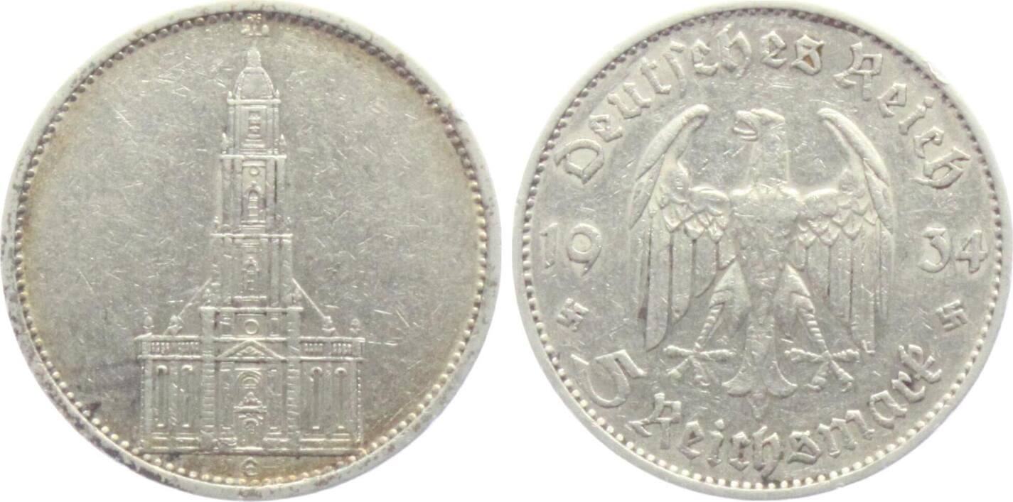 Drittes Reich 5 Reichsmark 1934 E Garnisonskirche ohne Datum ss | MA-Shops