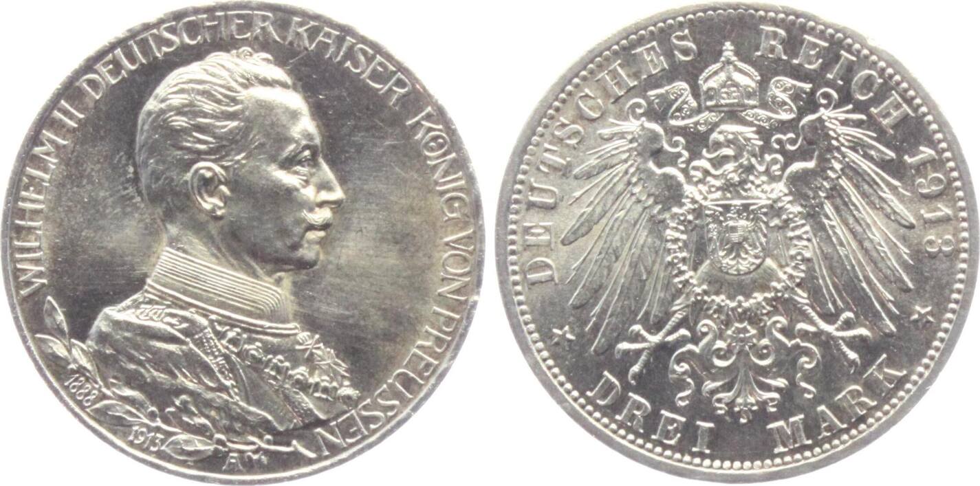 Preussen 3 Mark 1913 A Wilhelm II. (1888-1918) - Büste in Uniform vz-st | MA-Shops
