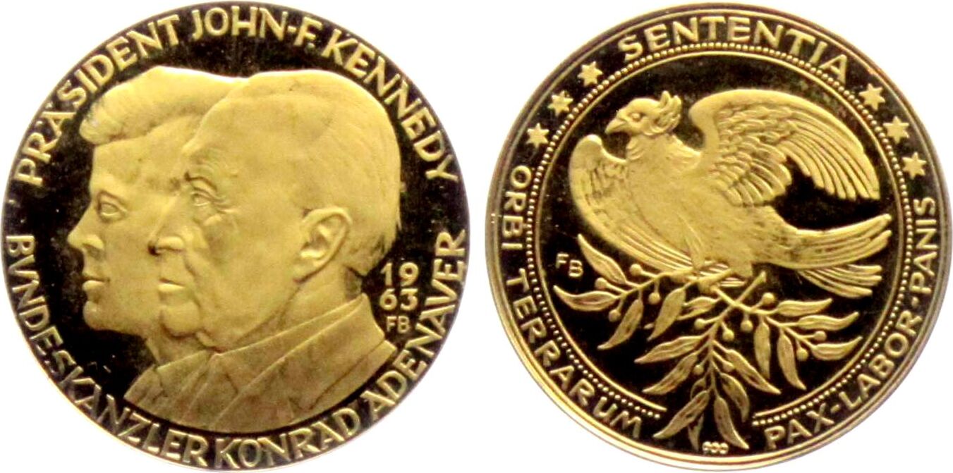 Deutschland - USA Goldmedaille 1963 Andenauer + Kennedy Ex. PP | MA-Shops
