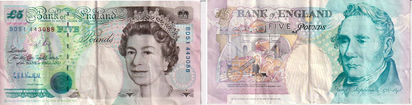 1991-1998 Banknote - Großbritannien - 5 Pound - George Stephenson - G.E ...