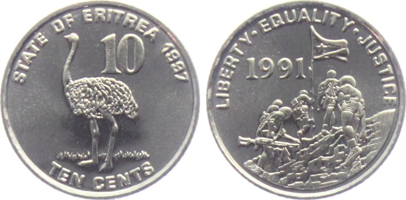 Eritrea 10 Cents 1997 Strauß - Vogel - Tiere st | MA-Shops