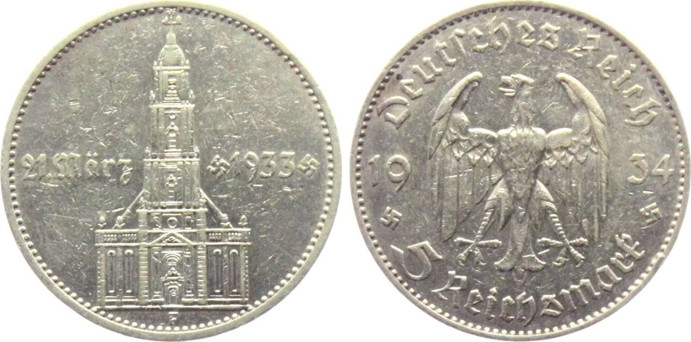 Drittes Reich 5 Reichsmark 1934 F Garnisonskirche mit Datum ss | MA-Shops