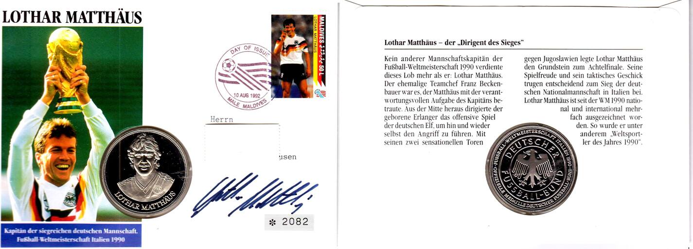 Deutschland Medaillen-Numisbrief 1992 Lothar Matthäus auf Numisbrief ...