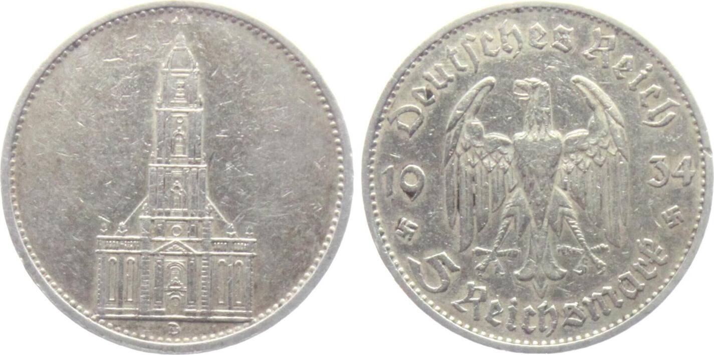 Drittes Reich 5 Reichsmark 1934 D Garnisonskirche ss | MA-Shops