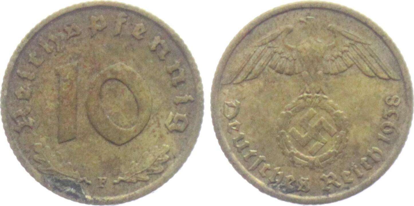 Drittes Reich 1938 F 10 Reichspfennig - mit Hakenkreuz ss | MA-Shops