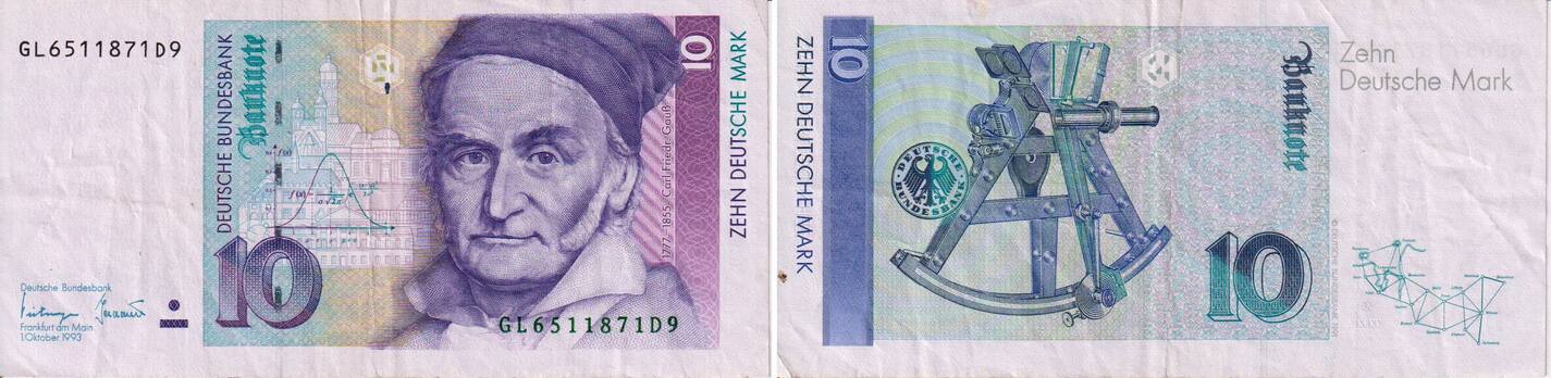 Deutschland - BRD 1.10.1993 Banknote - BRD - 1993 - 10 Mark - Carl ...