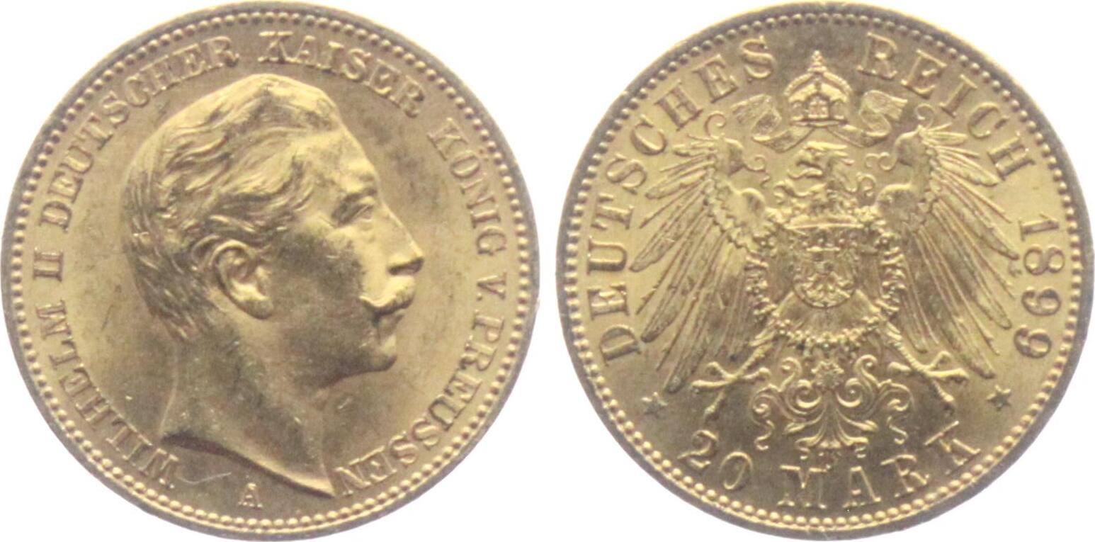 Preussen - Kaiserreich 20 Mark 1899 A Kaiser Wilhem II. - großer Adler ...