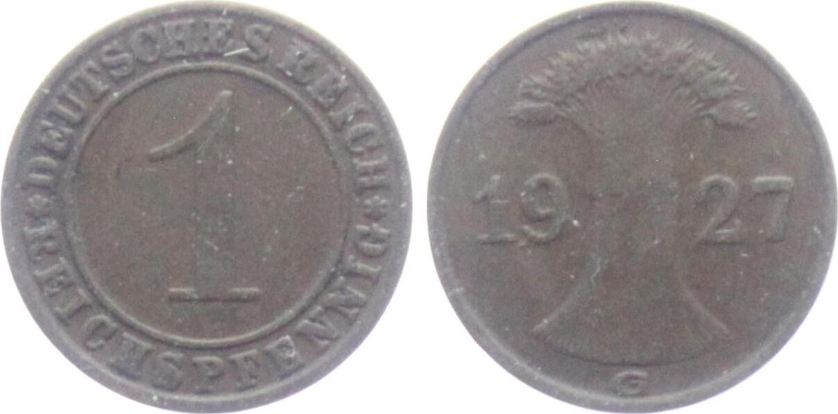 Weimarer Republik 1927 G 1 Reichspfennig - mit Ährenbündel ss | MA-Shops