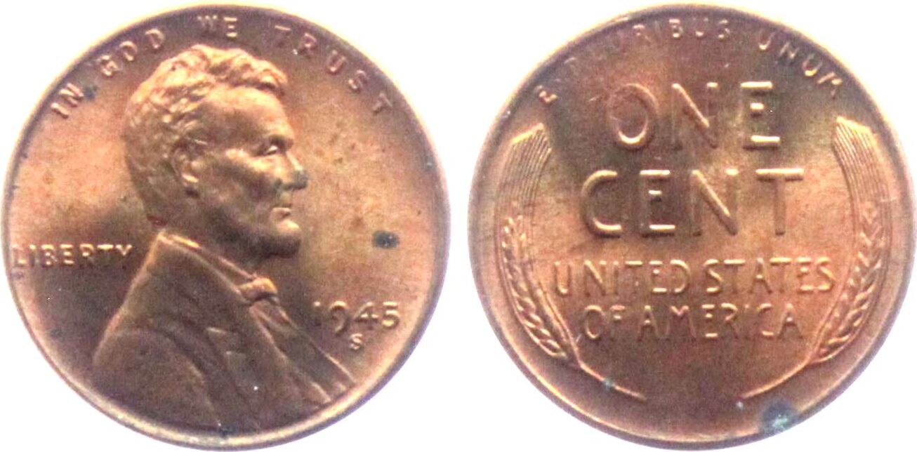 USA 1945 S 1 Cent - Lincoln Wheat vz fleckig | MA-Shops