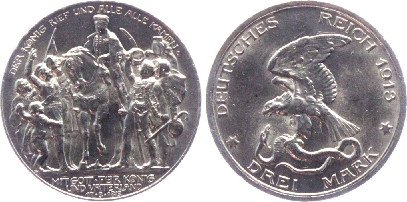 Preussen - Kaiserreich 3 Mark 1913 Kaiser Wilhelm II. (1888-1918) - Der ...
