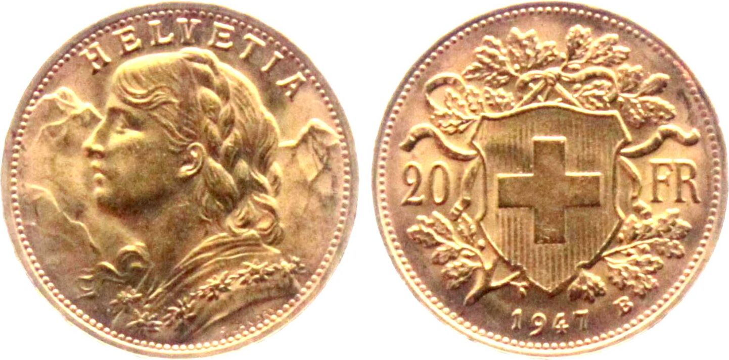 Schweiz 20 Franken 1947 B Vreneli st | MA-Shops