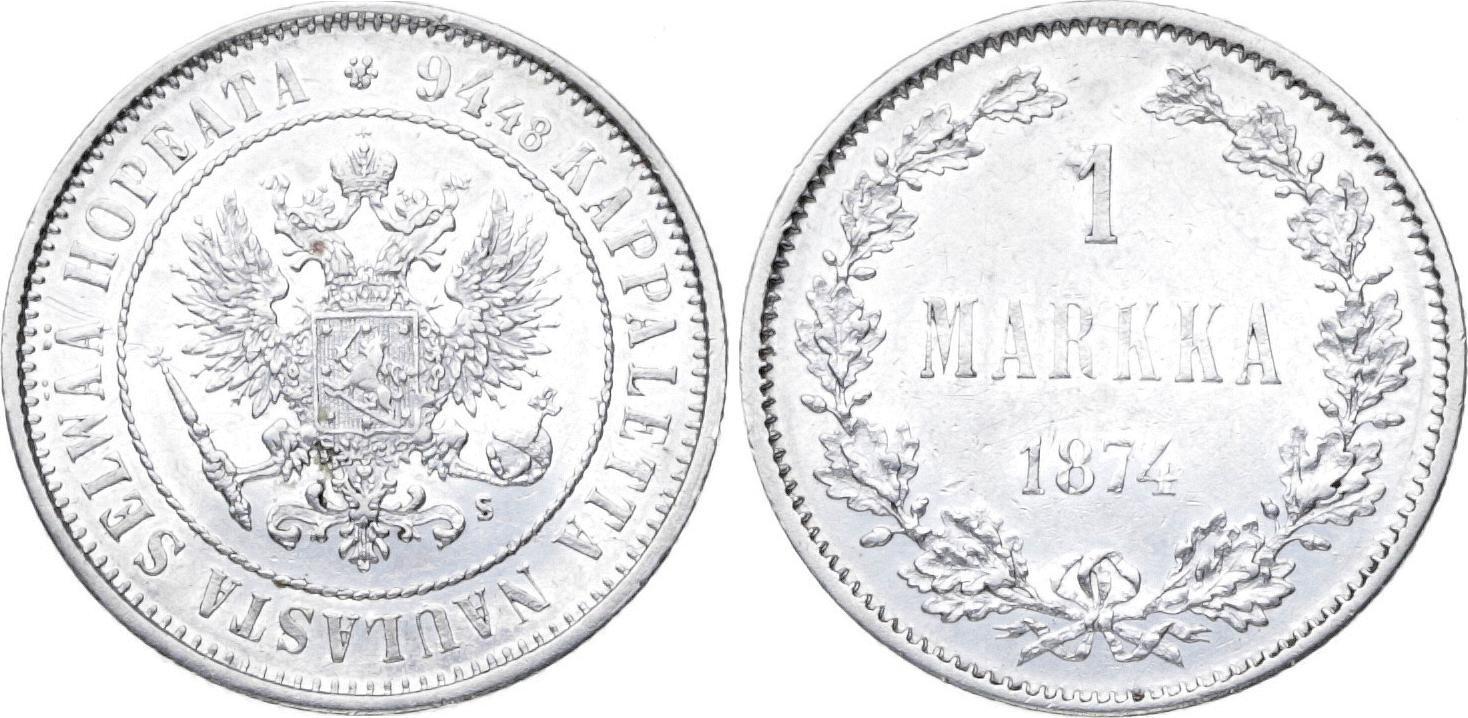 Finnland Markka 1874 S Alexander II. von Russland 1855-1881. Winz. Kratzer, vorzüglich | MA-Shops