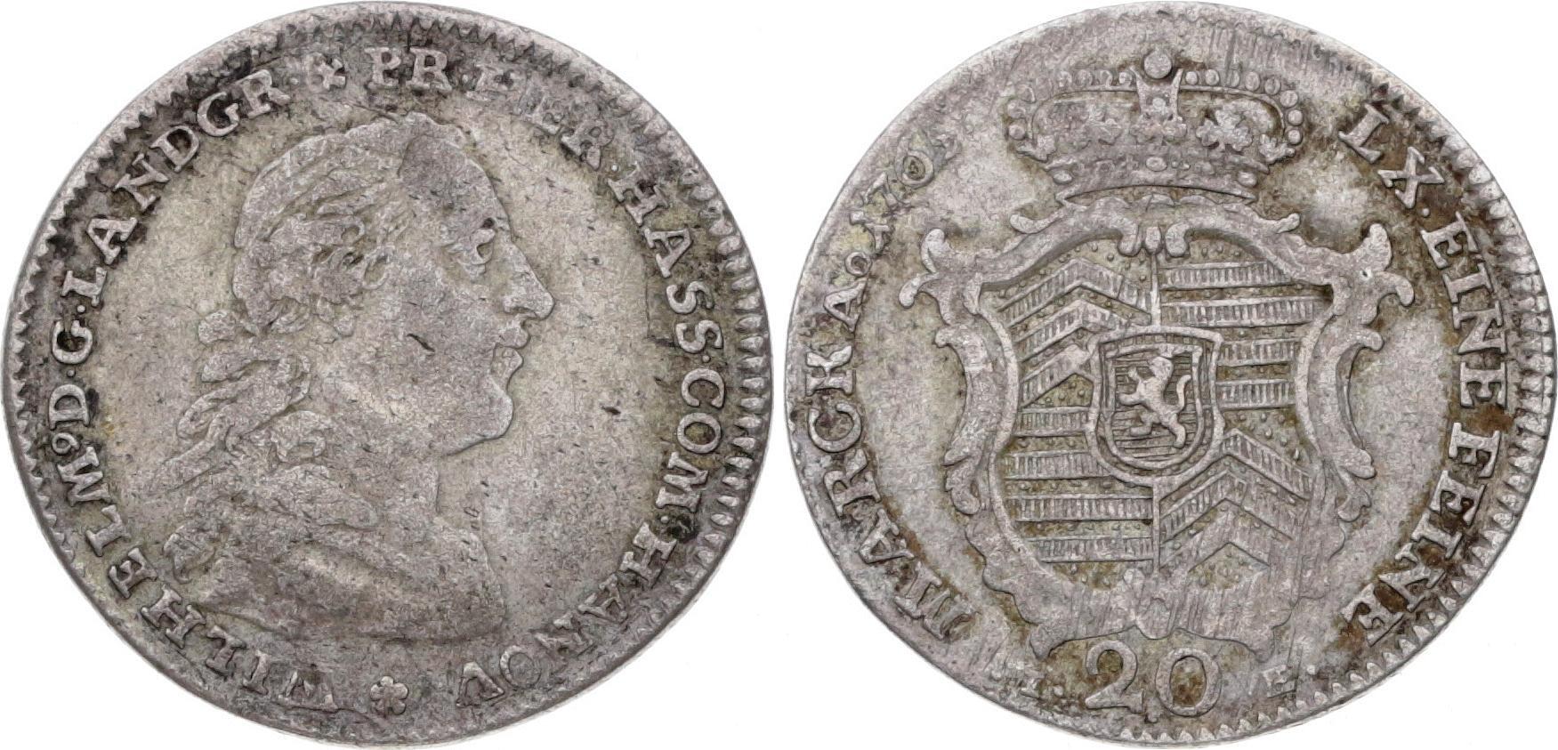 Hanau-Münzenberg 20 Kreuzer 1765 Wilhelm IX. von Hessen-Kassel 1760 ...