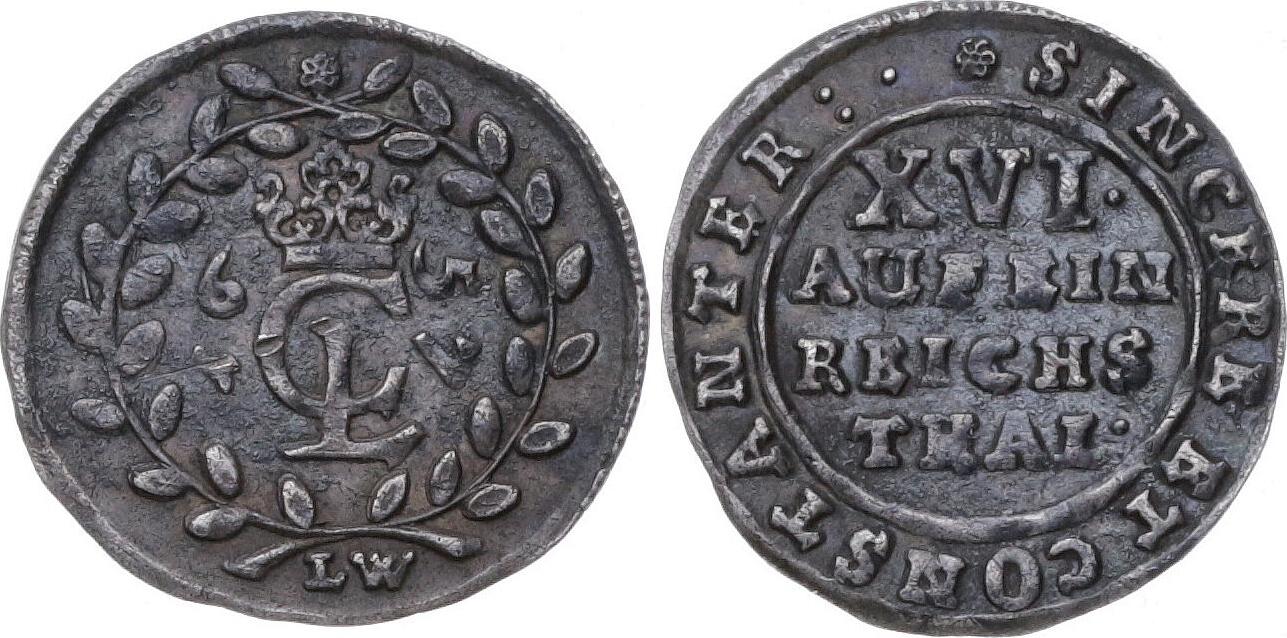 Braunschweig-Lüneburg-Celle 1/16 Taler 1657 LW Christian Ludwig 1648-1665. Hübsche Patina. Kl ...
