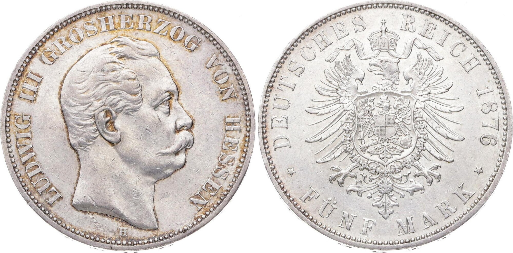 Hessen 5 Mark 1876 H Ludwig III. 1848-1877. Winz. Kratzer, fast vorzüglich | MA-Shops