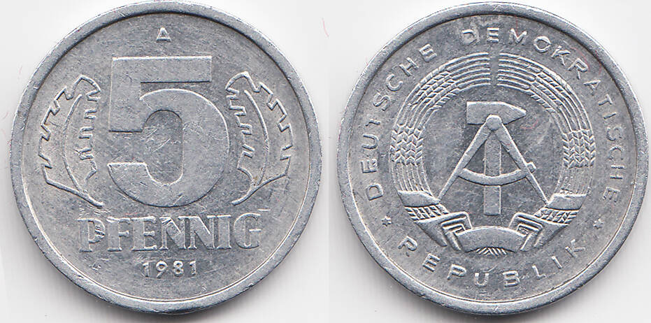 DDR 1 Pfennig 1981 A Aluminium sehr schön/vorzüglich | MA-Shops