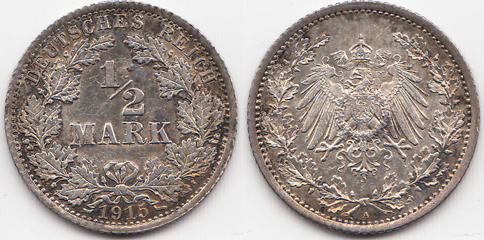 Kaiserreich 1/2 Mark 1915 A Silber vorzüglich/prägefrisch | MA-Shops