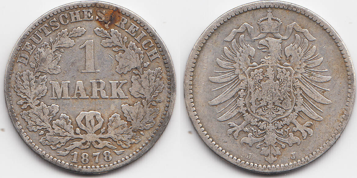 Kaiserreich 1 Mark 1878 J kleiner Adler - Silber fast sehr schön ...