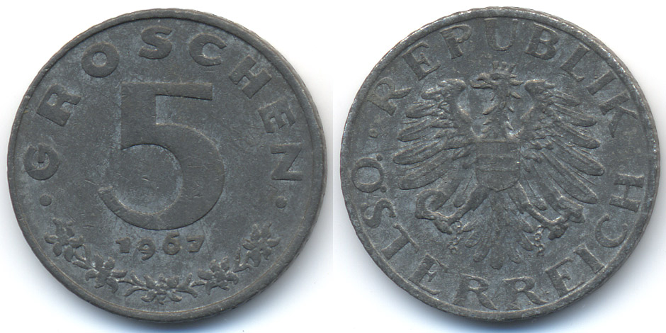 Österreich - Austria 5 Groschen 1967 2. Republik - Zink vorzüglich ...