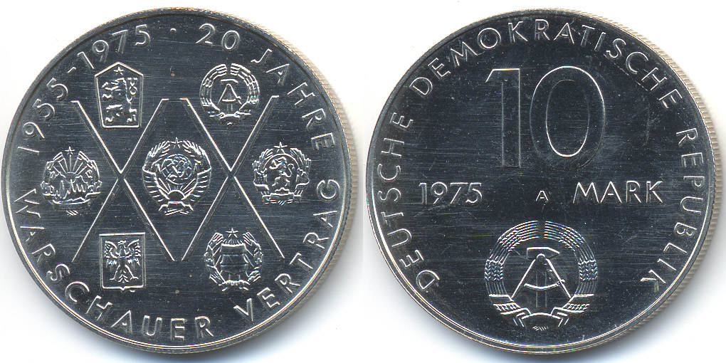 DDR 10 Mark 1975 20 Jahre Warschauer Vertrag - Kupfer/Nickel prägefrisch/stempelglanz | MA-Shops