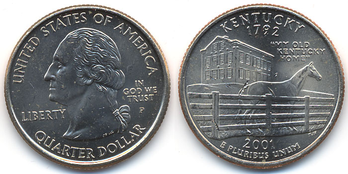 USA State Quarter Kentucky 2001 P – Kupfer/Nickel prägefrisch | MA-Shops