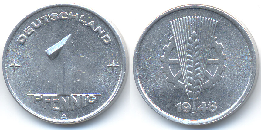 DDR 1 Pfennig 1948 A Aluminium prägefrisch+ | MA-Shops