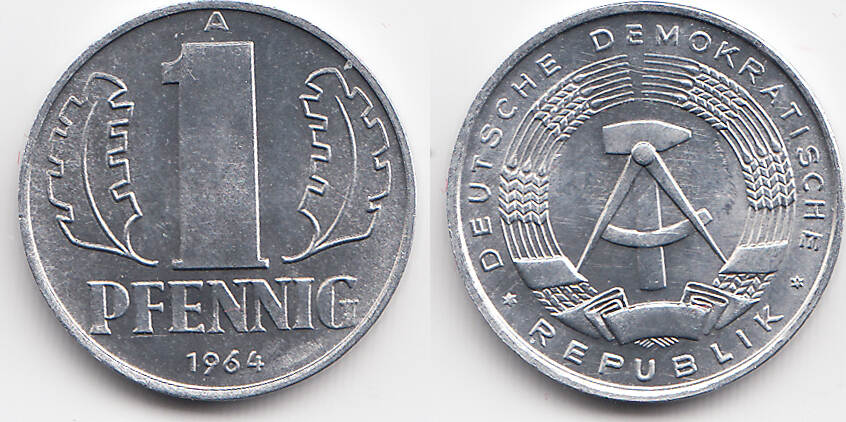 DDR 1 Pfennig 1964 A Aluminium prägefrisch/stempelglanz | MA-Shops