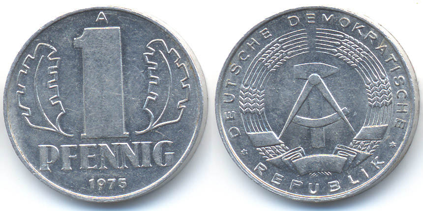 DDR 1 Pfennig 1975 A Aluminium vorzüglich+ | MA-Shops
