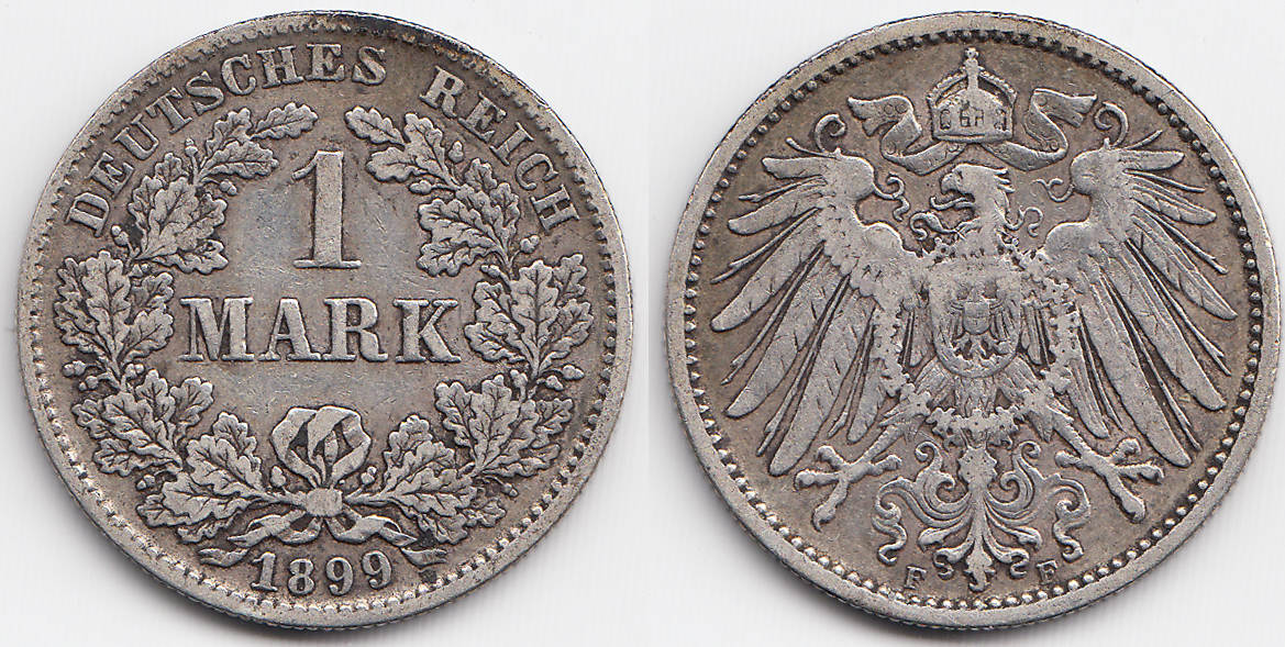 Kaiserreich 1 Mark 1899 F großer Adler - Silber sehr schön - leicht ...