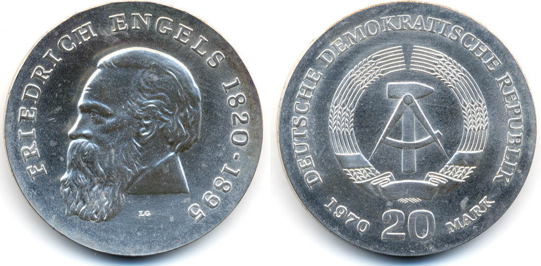 DDR 20 Mark 1970 Friedich Engels - Silber prägefrisch/stempelglanz ...