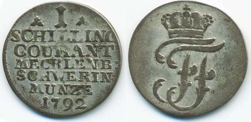 Mecklenburg-Schwerin 1 Schilling 1792 Friedrich Franz I. 1785-1837 knapp sehr schön | MA-Shops
