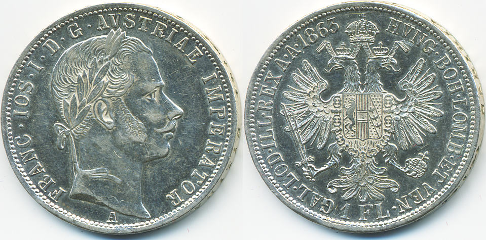 Haus Habsburg 1 Gulden (Florin) 1863 A Franz Joseph I. 1848-1916 ...